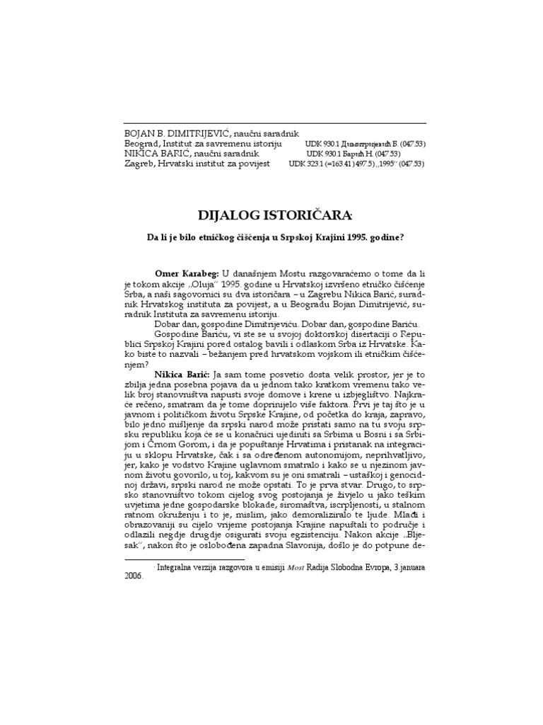 Bojan B. Dimitrijevic, Nikica Baric - Dijalog Istoricara | PDF