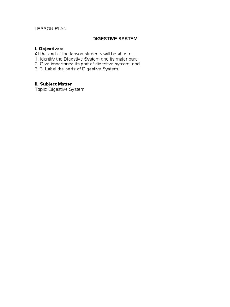 LESSON-PLAN DigestiveSystem Marrell | PDF | Wellness | Science ...