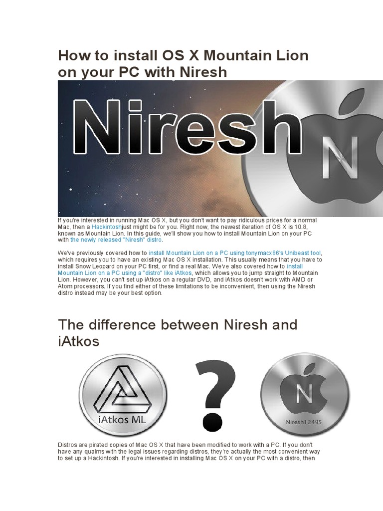 How To Install OS X Mountain Lion On Your PC With Niresh | PDF | Bios ...