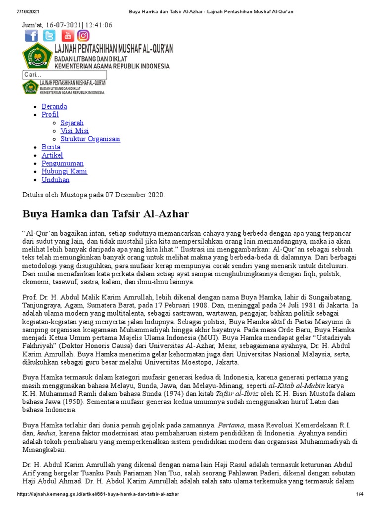 Buya Hamka Dan Tafsir Al-Azhar | PDF