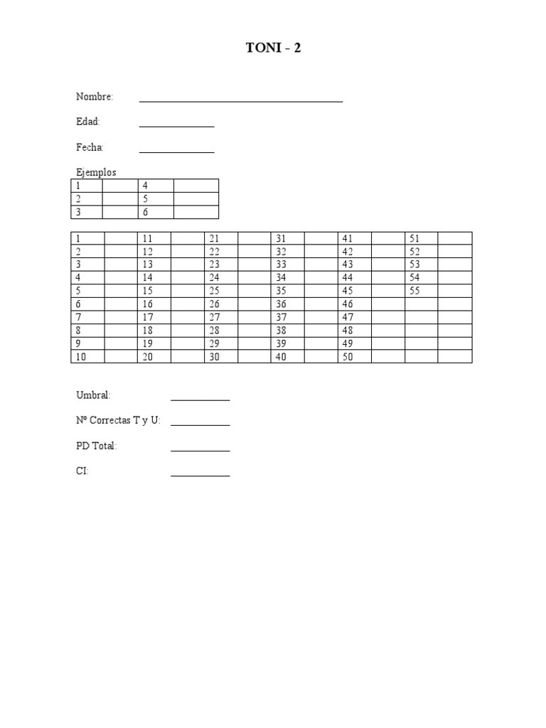 TONI 2 Hoja Respuesta | PDF