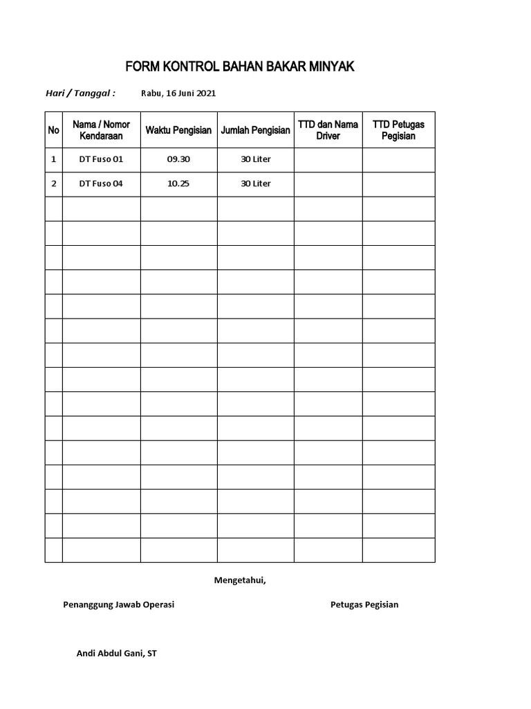 Form Kontrol BBM | PDF