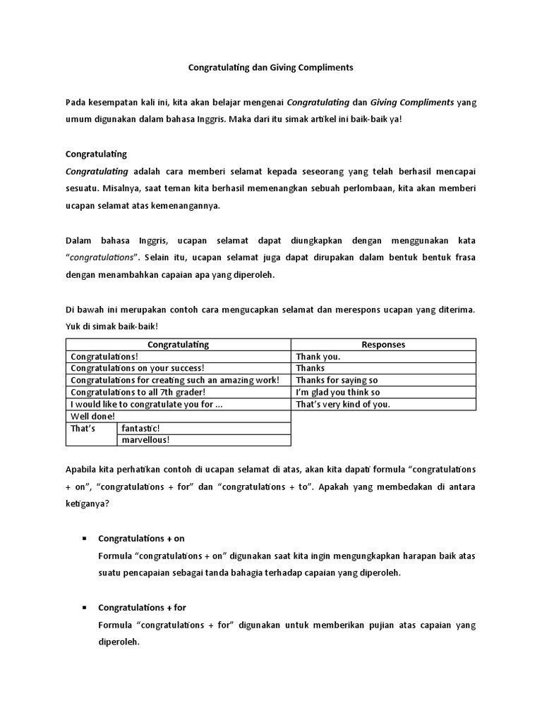Memahami Congratulating dan Complimenting | PDF | Pengembangan Diri
