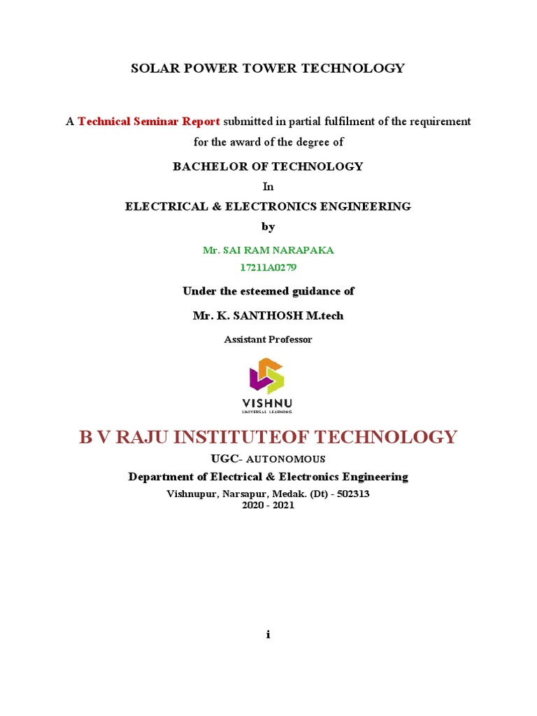 Sairam A - SEMINAR - REPORT - ON - SOLAR - POWER - TOWER - Su | PDF ...