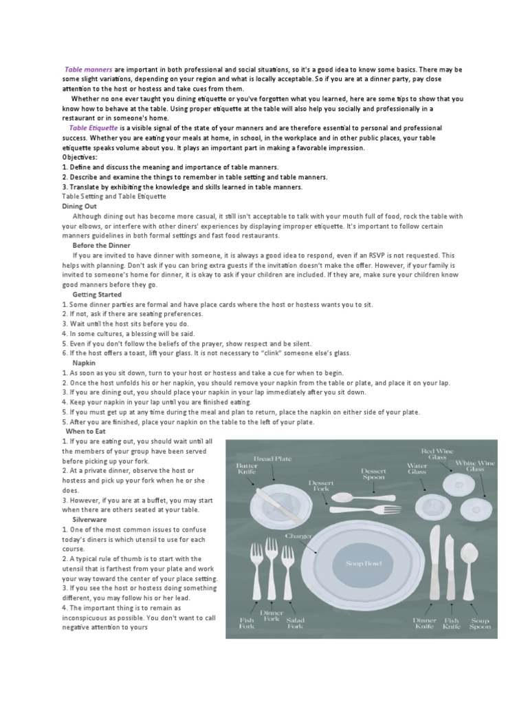 Table Etiquette And Manners