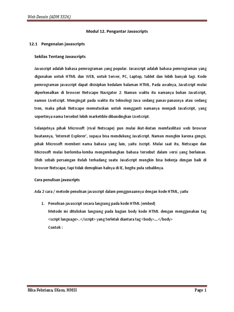 Pengenalan Javascript | PDF
