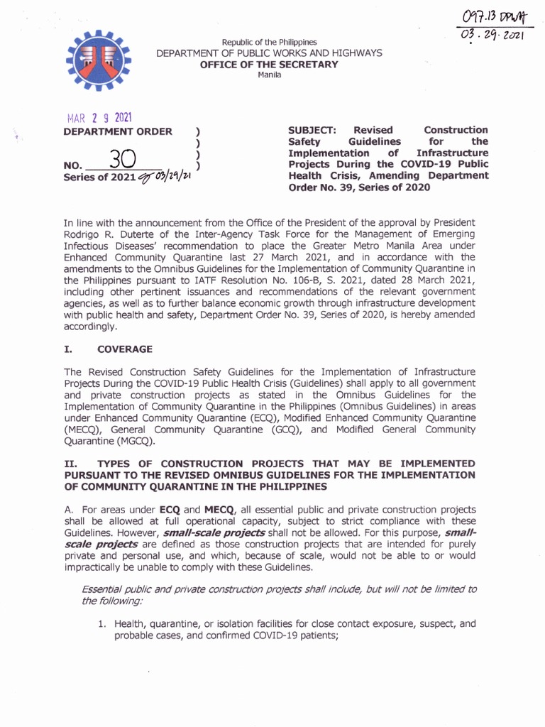 DPWH Department Order No. 030 Series of 2021 | PDF | Employment | Hand ...
