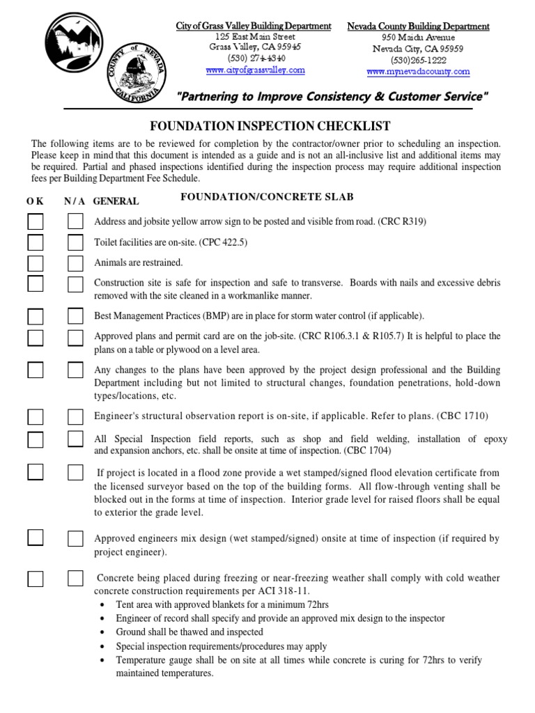 Foundation Inspection Checklist Partnering To Improve Consistency