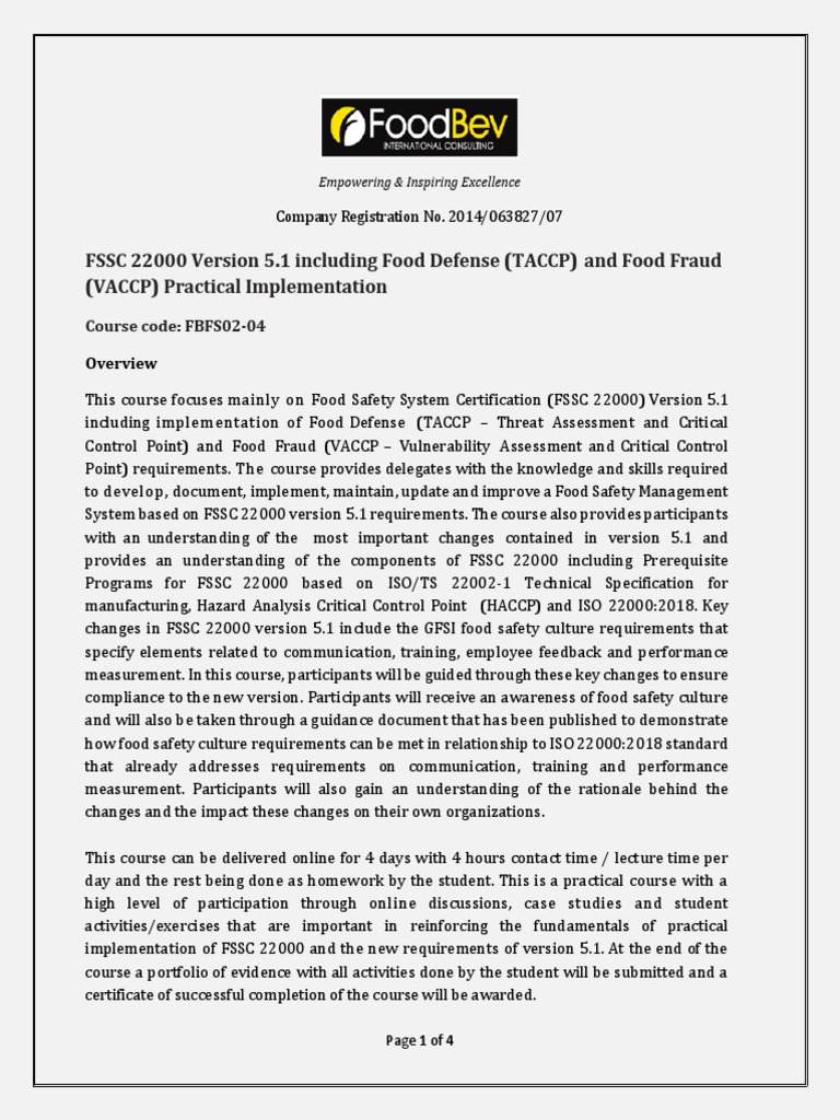 FSSC 22000 v5.1 Implementation Course | PDF | Food Safety | Hazard ...