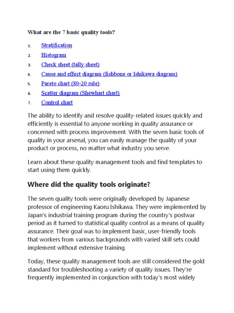 Overview of 7 Basic Quality Tools | PDF | Quality Assurance | Data