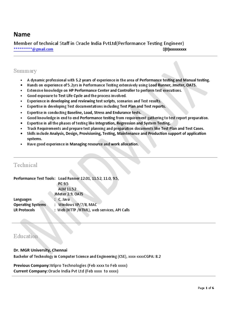 JMeter Sample Resume Sample 1 | PDF | Internet & Web | World Wide Web