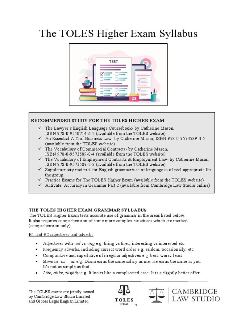 Recommended Study For The Toles Higher Exam | PDF | Verb | Language ...