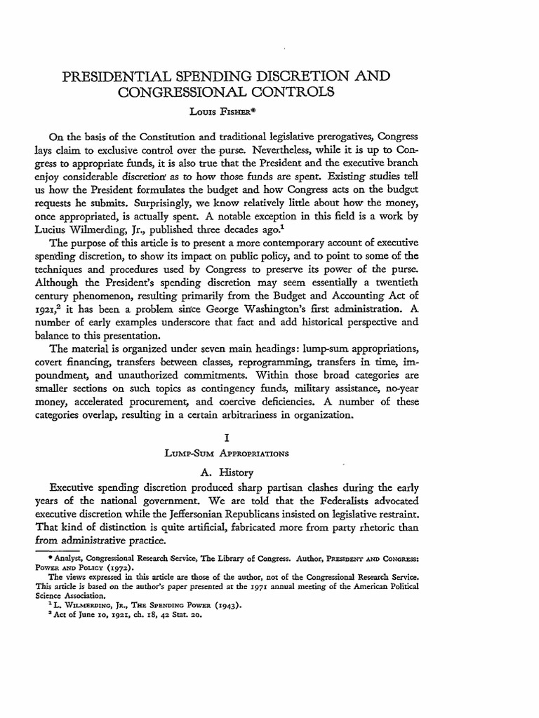 Presidential Spending Discretion and Congressional Controls | PDF ...