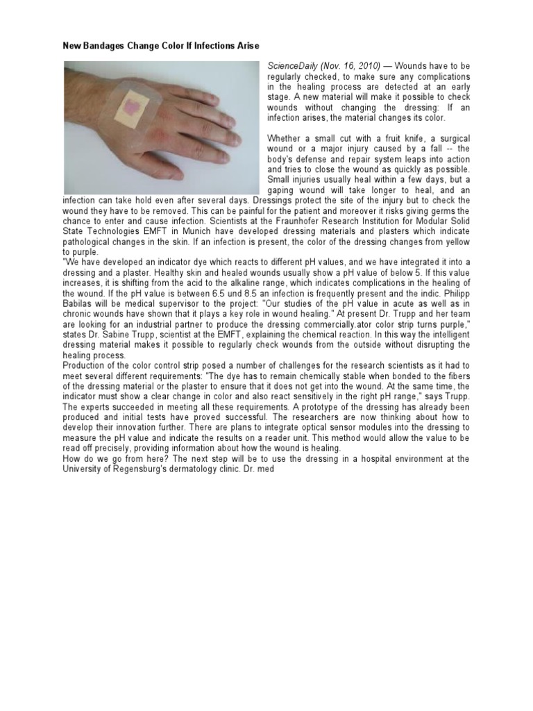 New Bandages Change Color If Infections Arise: Sciencedaily (Nov. 16 ...