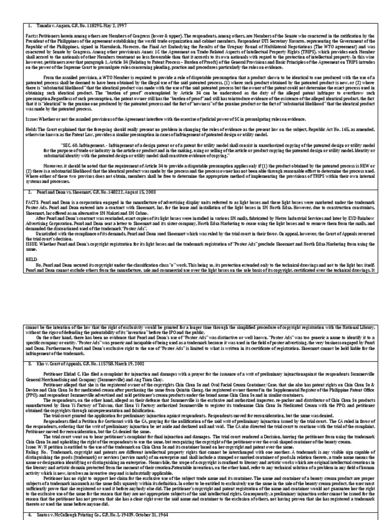 Case Digests Compilation | PDF | Trademark | Patent