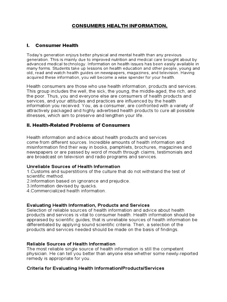 Consumer Health Education MAPEH | PDF | Health Informatics | Information