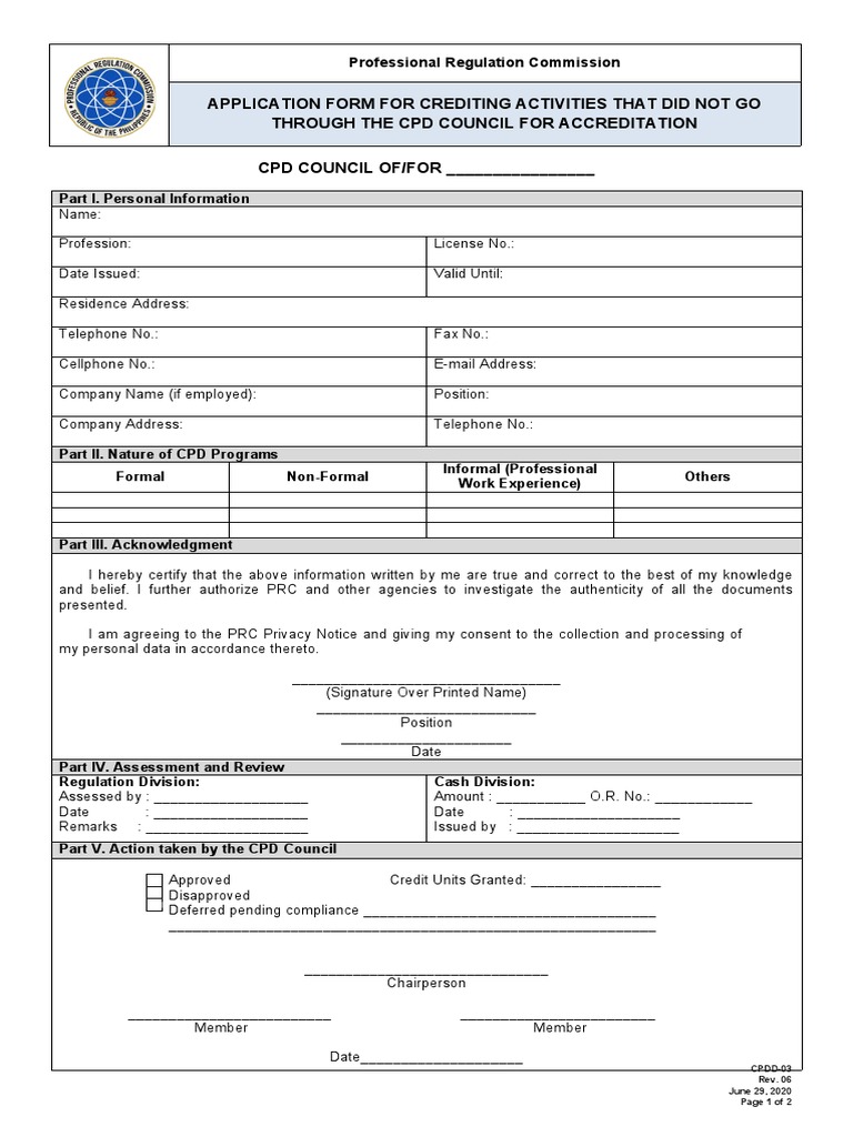 Application Form For Crediting Activities That Did Not Go Through The ...