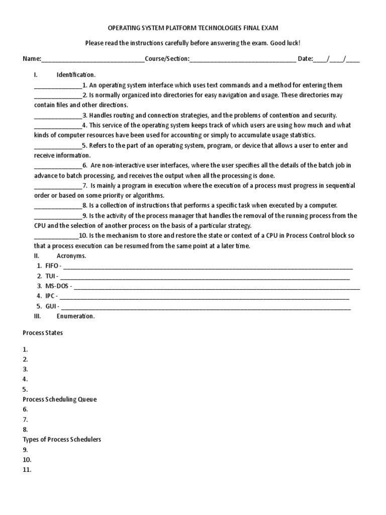 Operating System Final Exam Lecture | PDF | Process (Computing) | Operating System