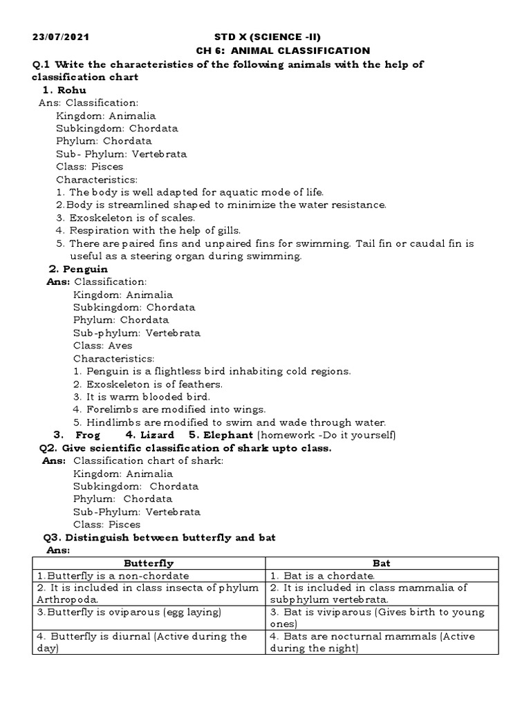 Animal Classification STD - X Notes (23-07-2021) | PDF | Vertebrates ...