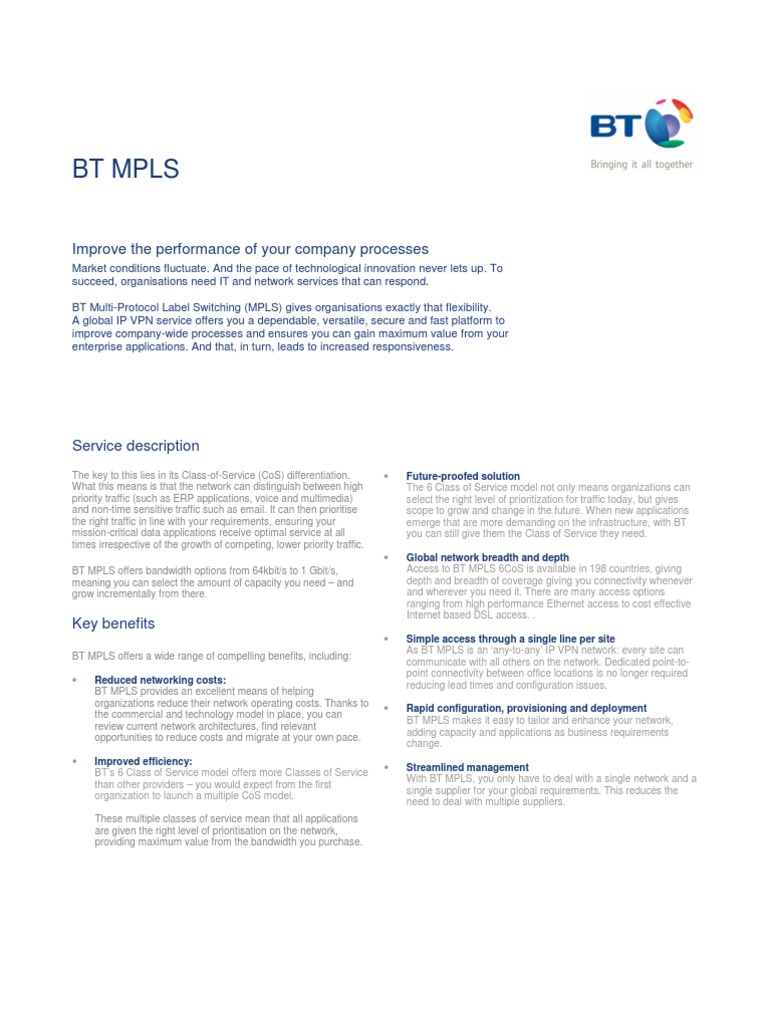 BT MPLS Datasheet | PDF | Multiprotocol Label Switching | Networking