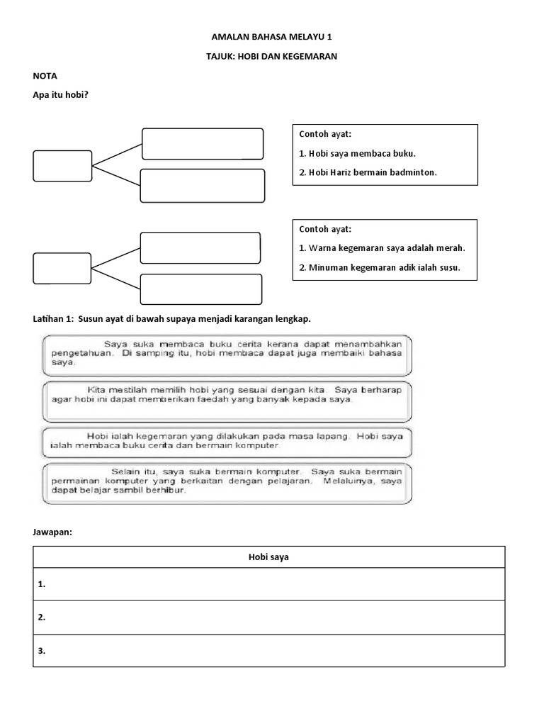 Amalan Bahasa Melayu 1 Hobi | PDF