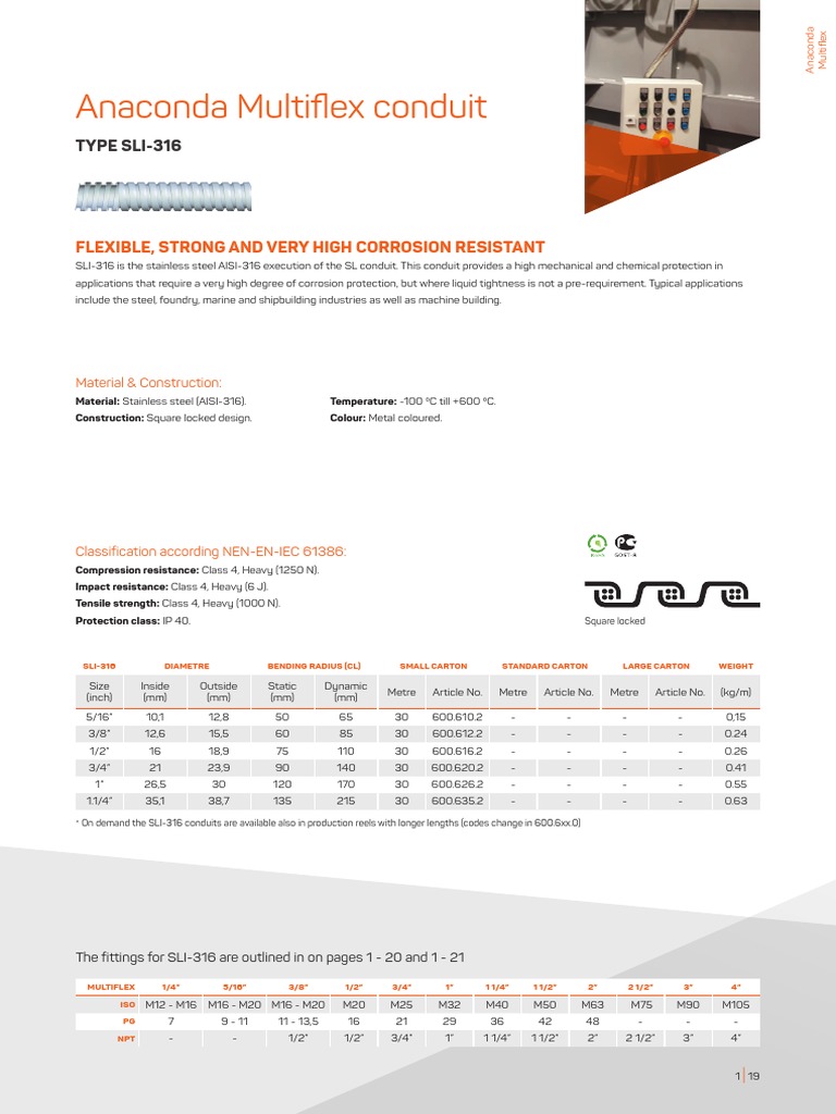 Anaconda Multiflex Conduit: TYPE SLI-316 | PDF | Pipe (Fluid Conveyance ...