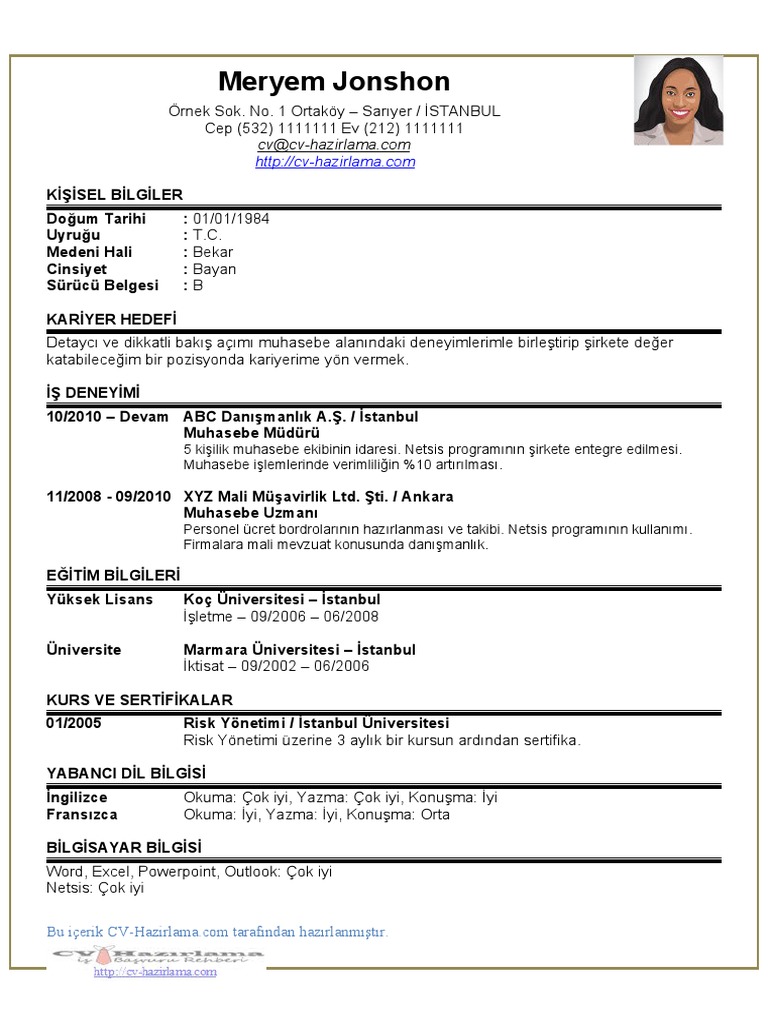 CV Hazir CV Ornekleri Indir Word Dosyasi Muhasebeci Ornekcv | PDF