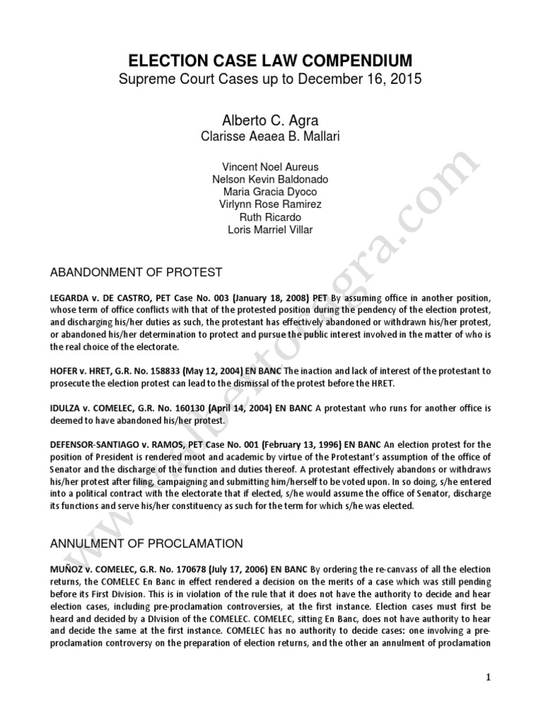 Case Law Compendium | PDF | Certiorari | Commission On Elections ...