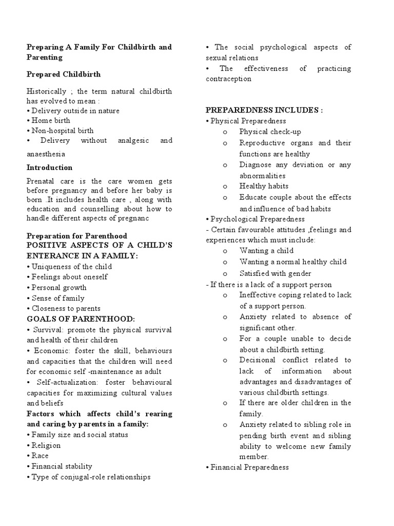 Preparing A Family For Childbirth and Parenting | PDF | Childbirth ...