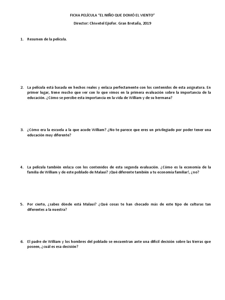 FICHA El Niño Que Domó El Viento | PDF