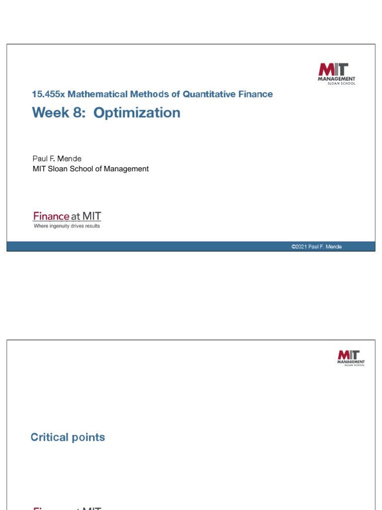 Week 8: Optimization: 15.455x Mathematical Methods of Quantitative Finance | PDF | Eigenvalues ...