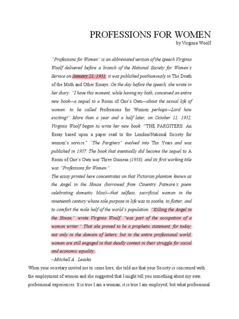 Professions For Women | PDF | Virginia Woolf