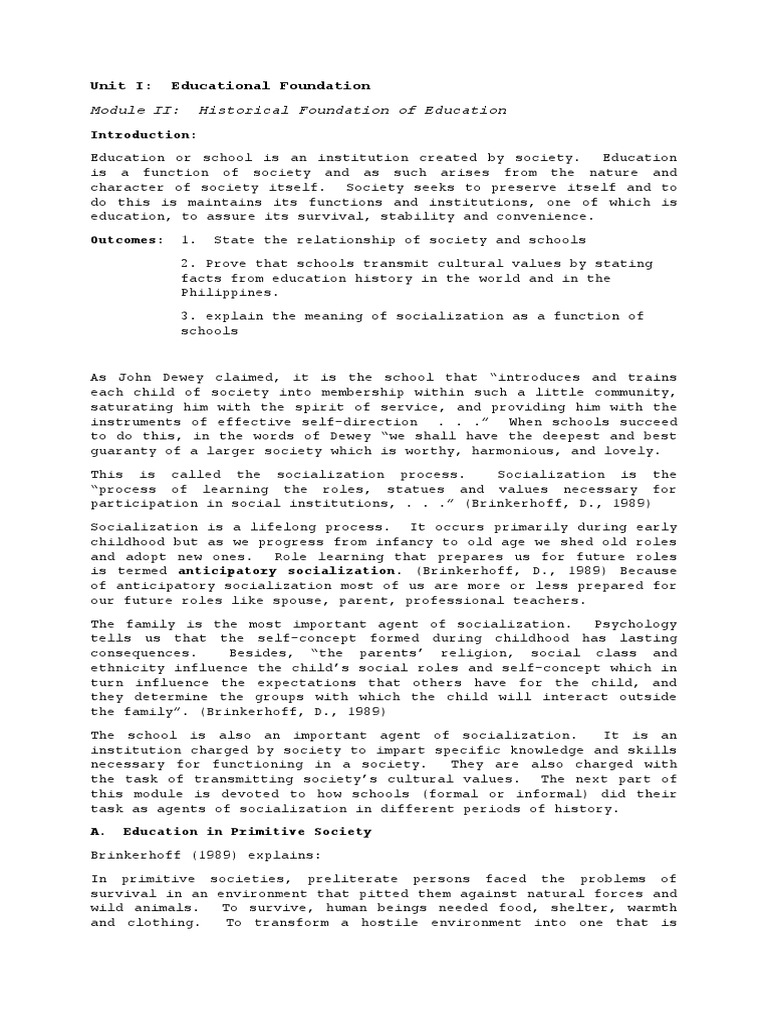 Module II: Historical Foundation of Education: Unit I: Educational ...