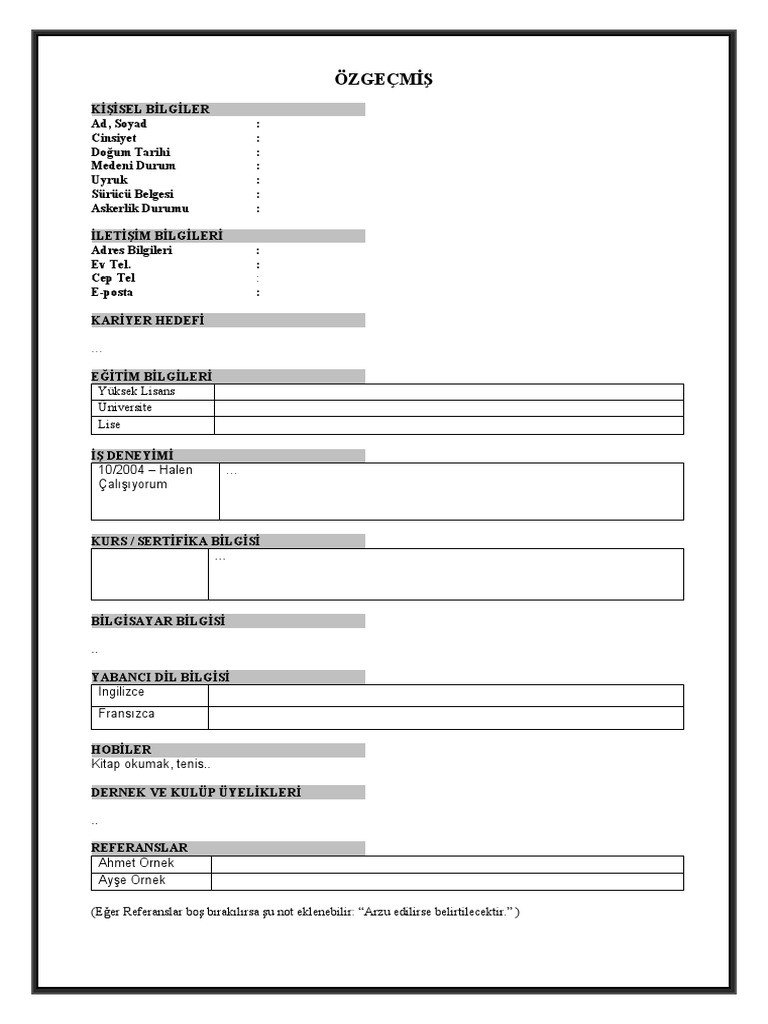 Bos CV Formu 2 | PDF