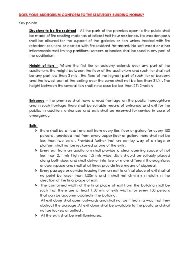 Does Your Auditorium Conform To The Statutory Building Norms? | PDF ...