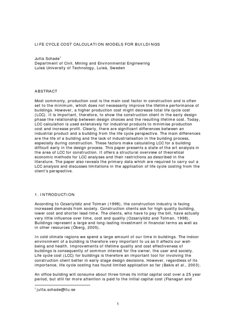 Lcc Calculation Model Pdf Net Present Value Life Cycle Assessment