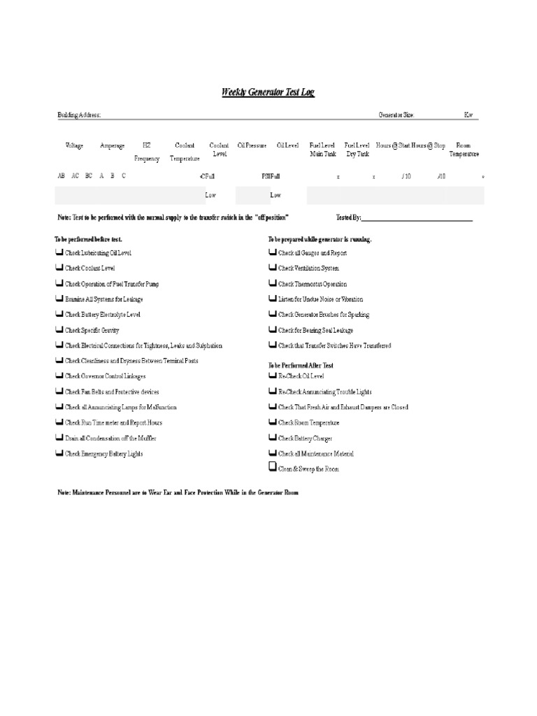Generator Log Sheet | PDF