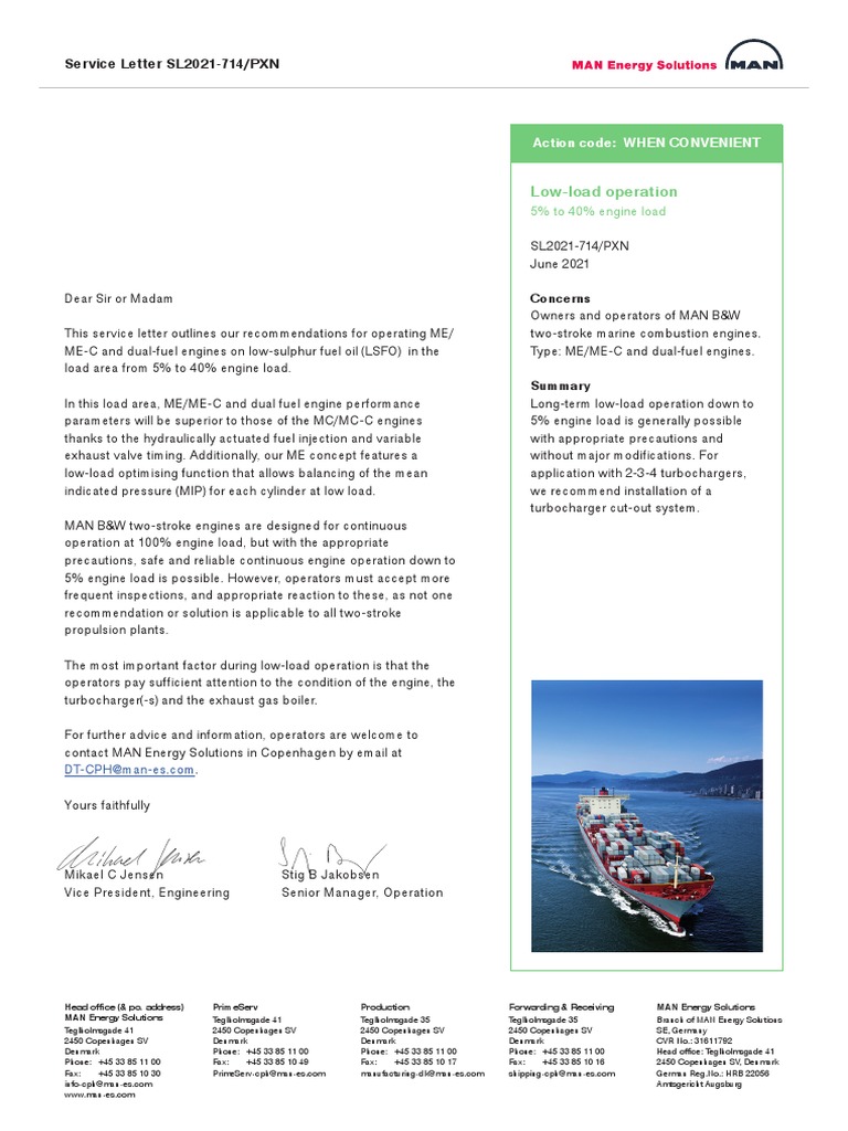 Service Letter SL2021-714/PXN: Low-Load Operation | PDF | Turbocharger | Engines