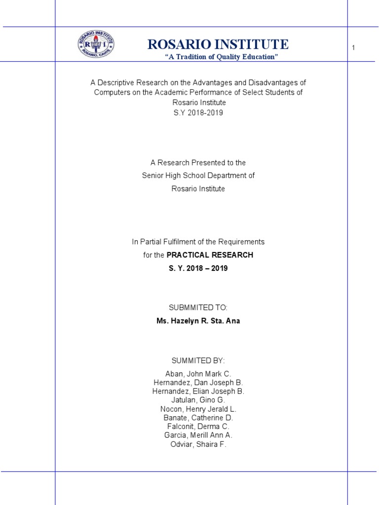 A Descriptive Research On The Advantages and Disadvantages of Computers ...