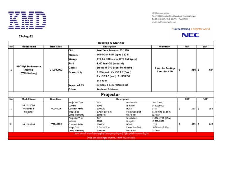 NEC Price List-27 Aug 2021 | PDF | Computer Data Storage | Hard Disk Drive