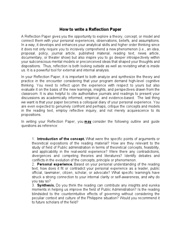How To Write A Reflection Paper | PDF | Theory | Thought