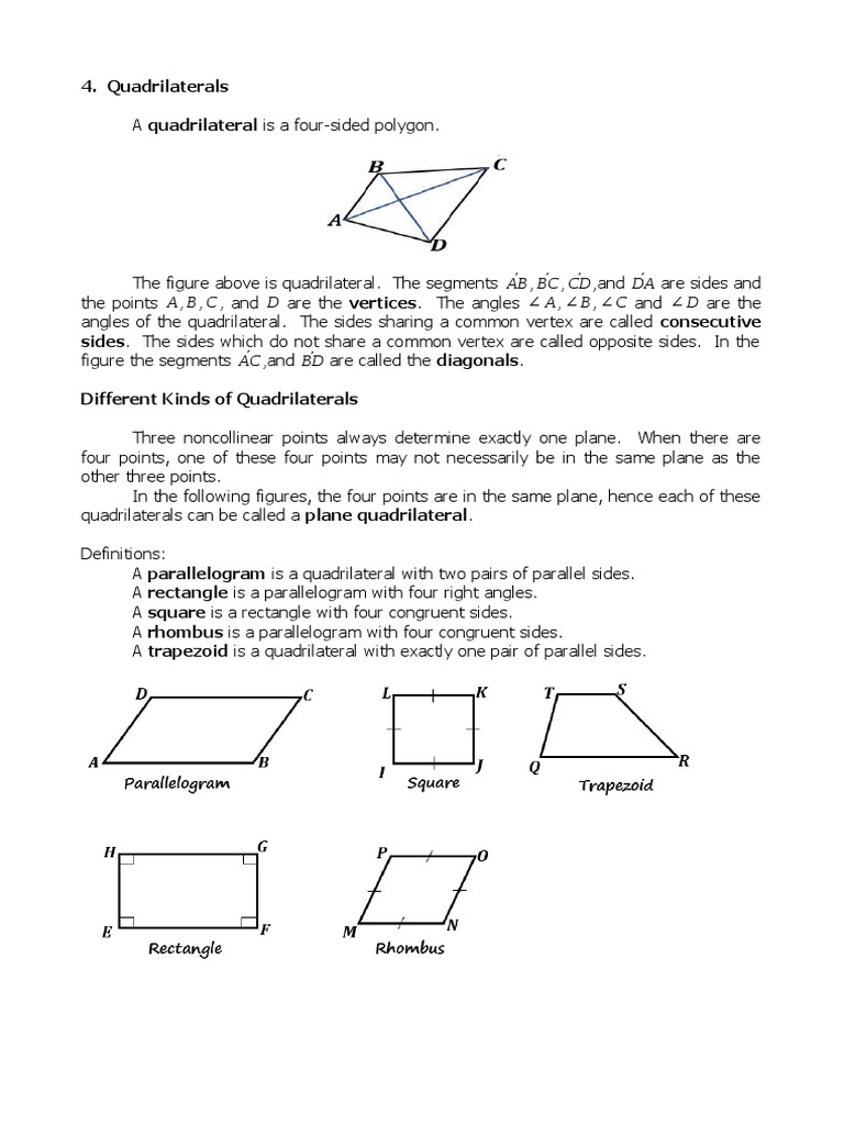 Quadrilaterals: AB, BC, CD, and DA Are Sides and | PDF | Rectangle | Elementary Geometry
