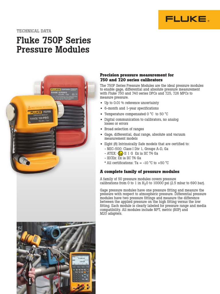 Fluke 750P Series Pressure Modules: Technical Data | PDF | Pressure ...