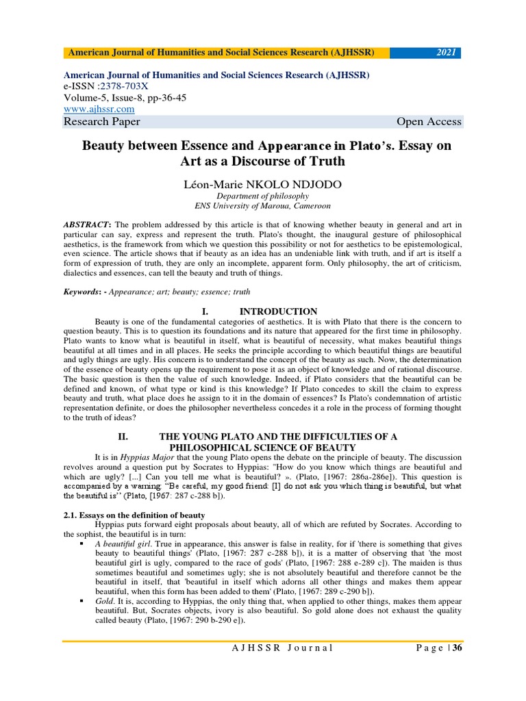 Beauty Between Essence and Appearance in Plato's. Essay On Art As A ...