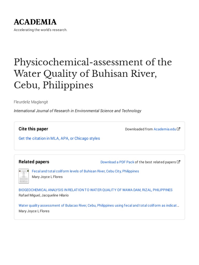 Physicochemical-Assessment of The Water Quality of Buhisan River, Cebu, Philippines | PDF ...