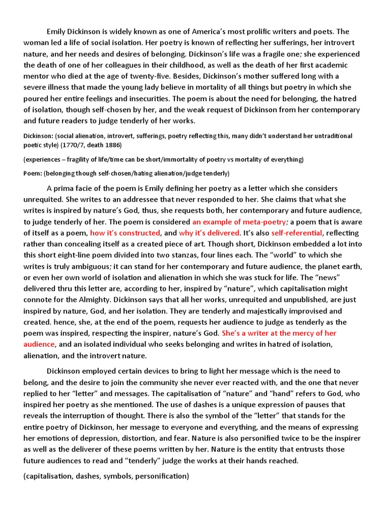 Dickinson's This Is My Letter To The World | PDF | Emily Dickinson | Poetry