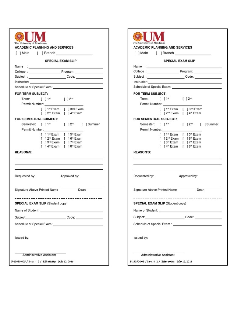 Special Exam Slip | PDF