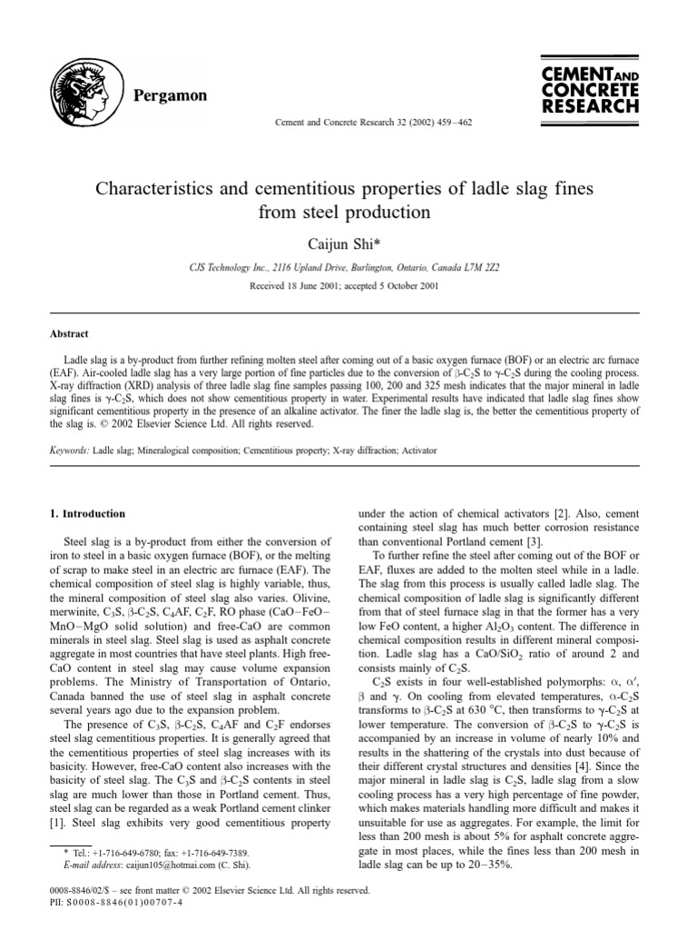 Characteristics and Cementitious Properties of Ladle Slag Fines From ...