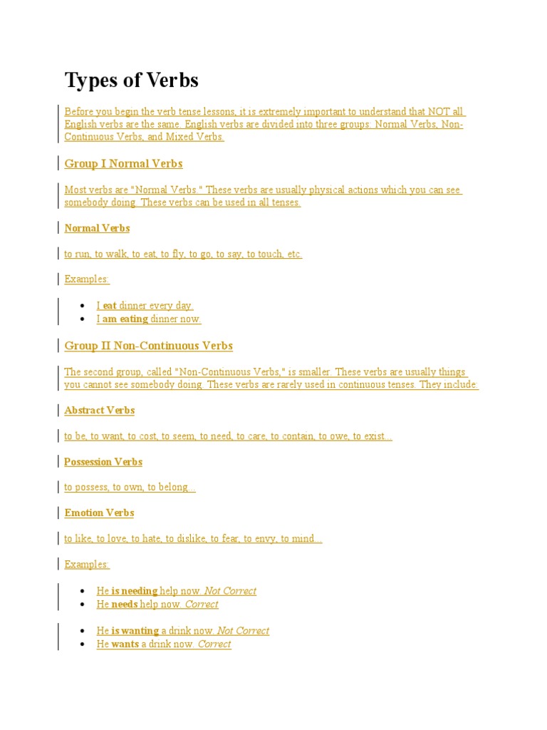 Types Of Verbs Pdf Language Mechanics Syntax