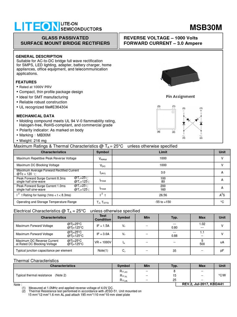 MSB30M: Glass Passivated Surface Mount Bridge Rectifiers Reverse ...